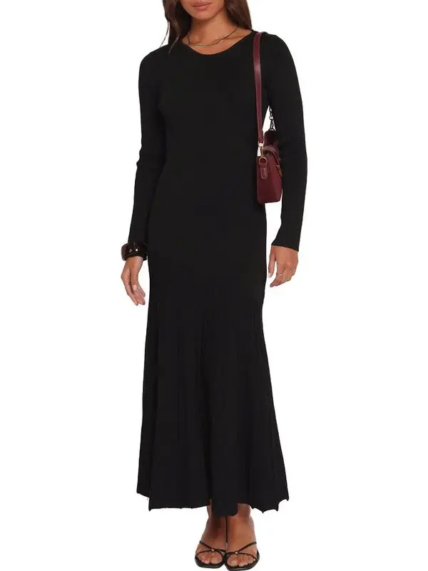 PETAL & PUP Monty Long Sleeve Midi Dress - Black