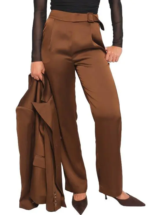 PETAL & PUP Belted Satin Trousers - Brown