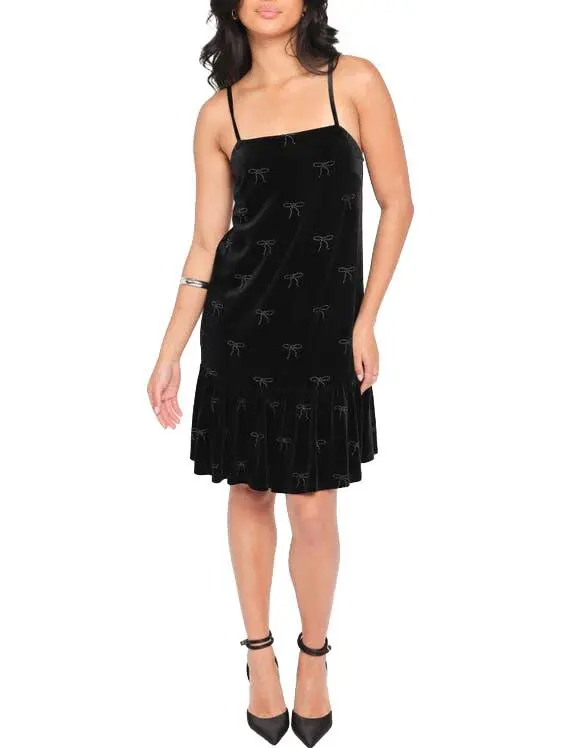 PETAL & PUP Eileen Bow Velvet A-line Dress - Black Velvet