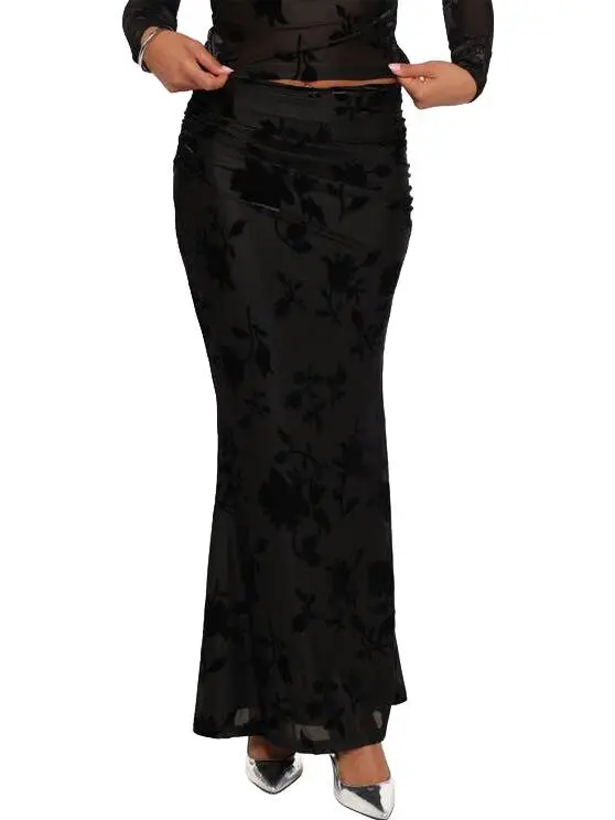 PETAL & PUP Burnout Velvet Maxi Skirt - Black