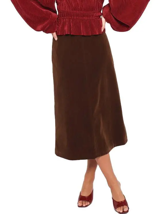 PETAL & PUP Halina Velvet A-line Midi Skirt - Chocolate