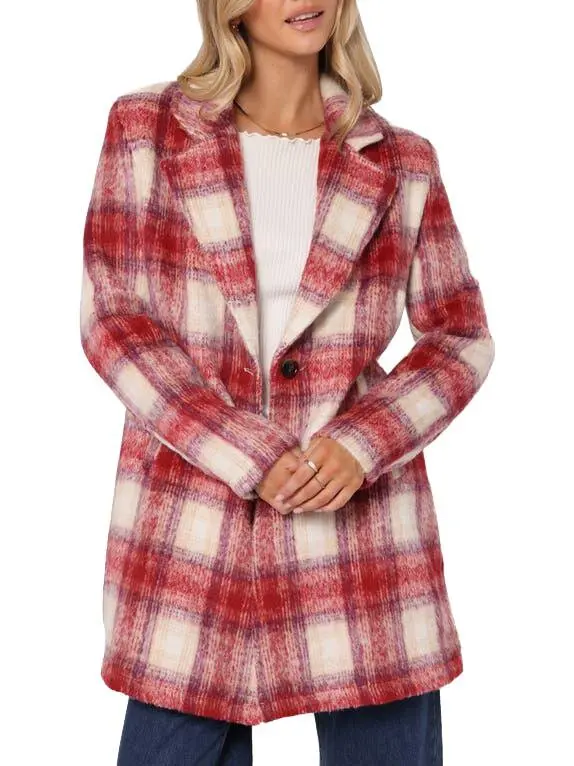 PETAL & PUP Travistine Longline Plaid Coat - Pink