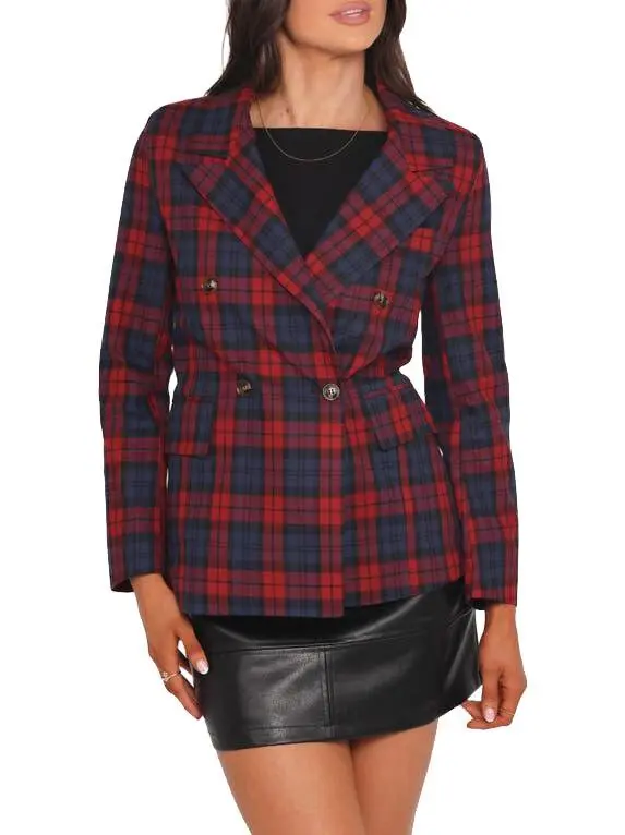 PETAL & PUP Juliette Plaid Double Breasted Blazer - Red Plaid
