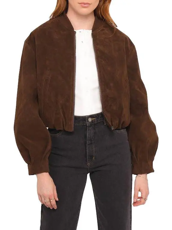 PETAL & PUP Faux Suede Bomber Jacket - Brown
