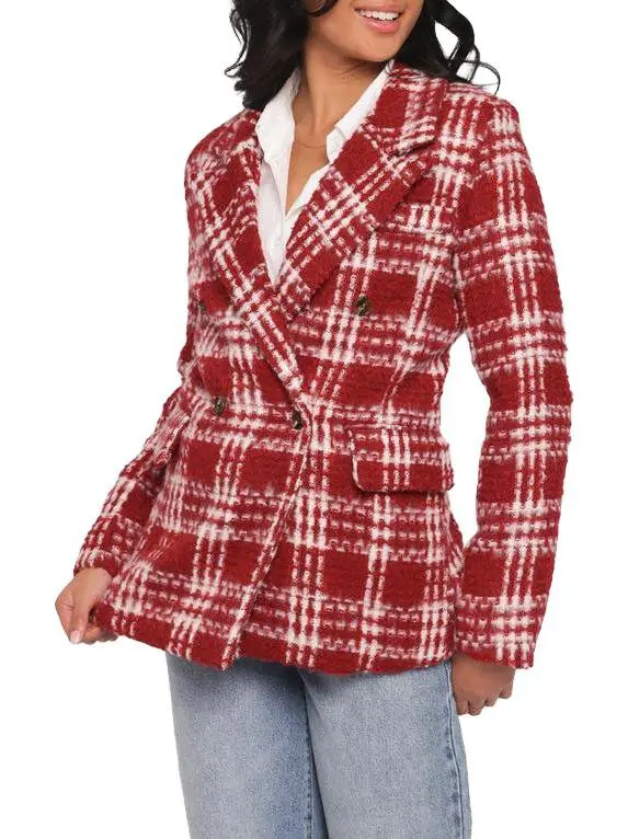 PETAL & PUP Juliette Plaid Bouclé Blazer - Red
