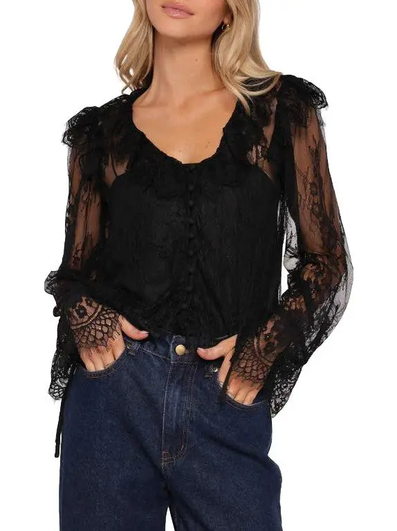 PETAL & PUP Yeva Ruffle & Lace Top - Black