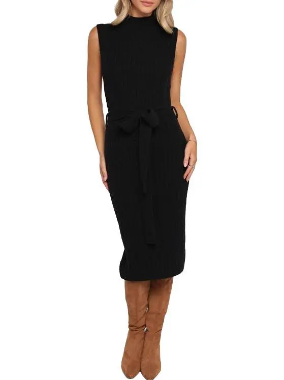 PETAL & PUP Sleeveless Ribbed Midi Sweater Dress - Black