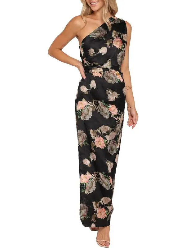 PETAL & PUP Nadia One-shoulder Floral Gown - Blurred Floral