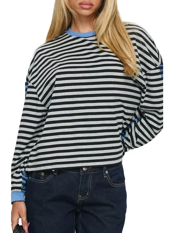Princess Polly Colorblock Stripe Long Sleeve Top - Black/grey Stripe