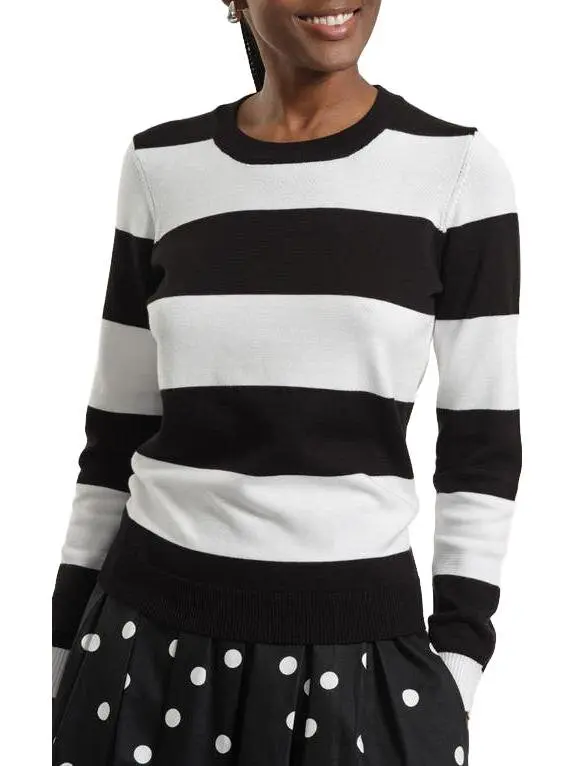 ISAAC MIZRAHI NEW YORK Stripe Crewneck Sweater - Black/white