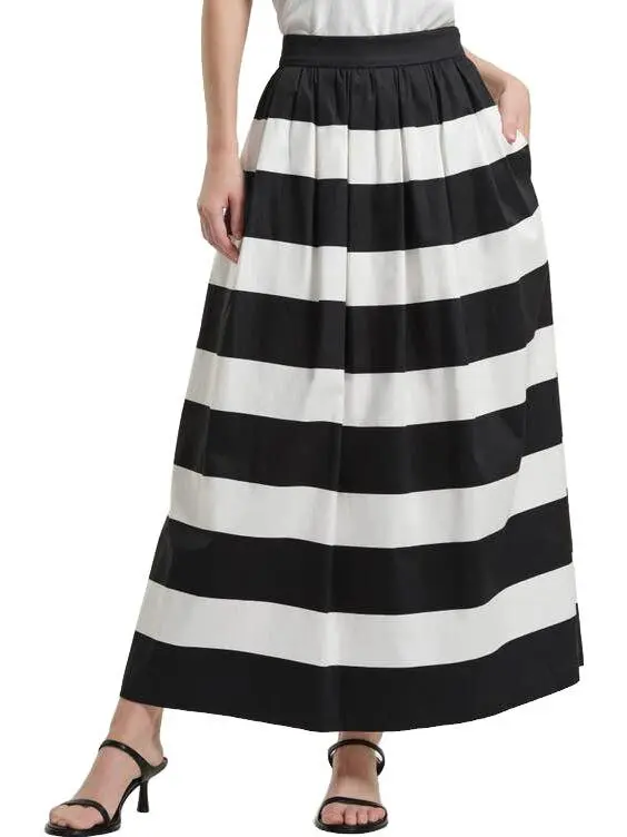 ISAAC MIZRAHI NEW YORK Striped Stretch Cotton Maxi Skirt - Black/white