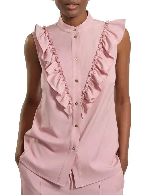 ISAAC MIZRAHI NEW YORK Ruffle Button-up Shirt - Light Pink
