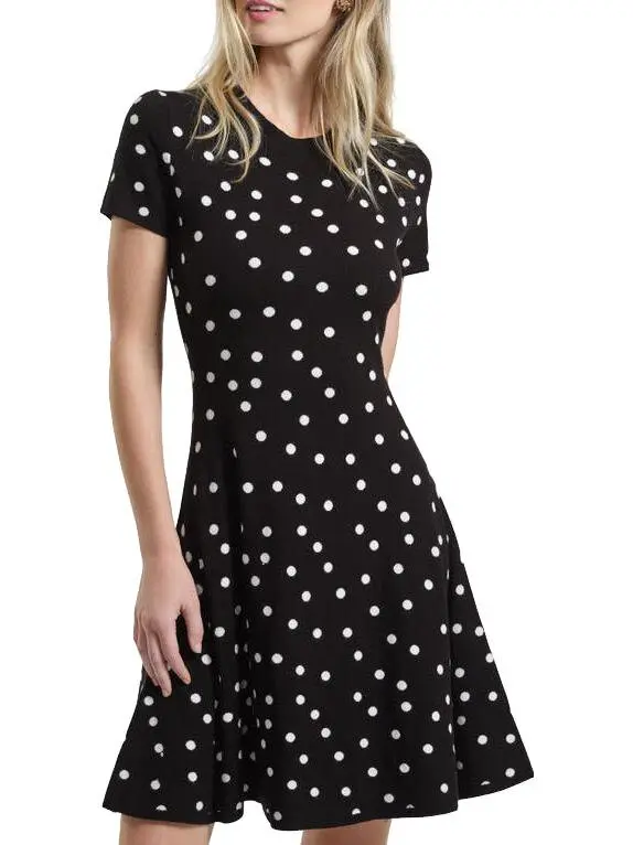 ISAAC MIZRAHI NEW YORK Polka Dot Fit & Flare Sweater Dress - Black/white