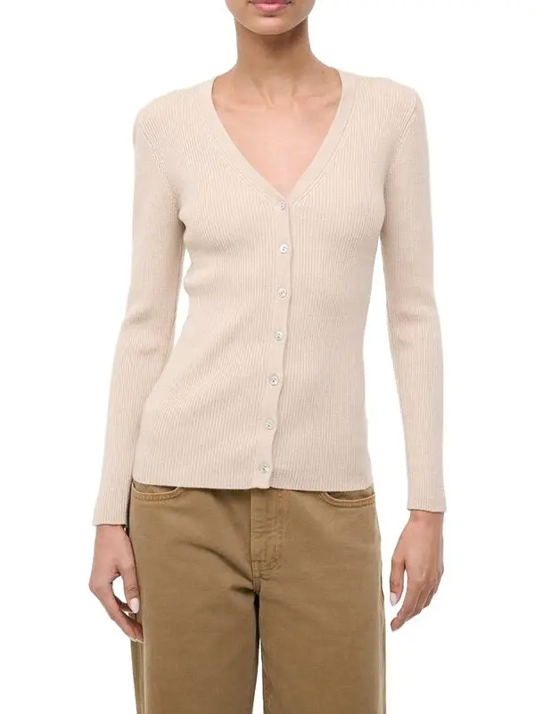 Staud Cargo Wool & Cotton Rib Cardigan - Fawn