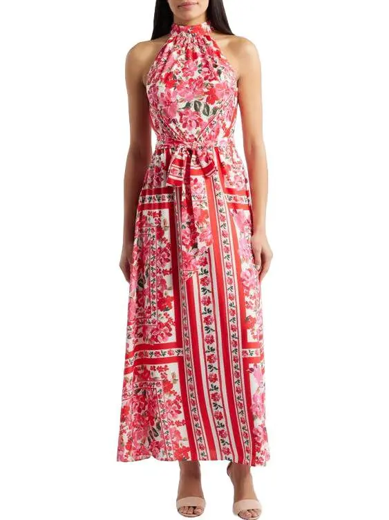 Anne Klein Tie Waist Sleeveless Maxi Dress - Poppy Multi