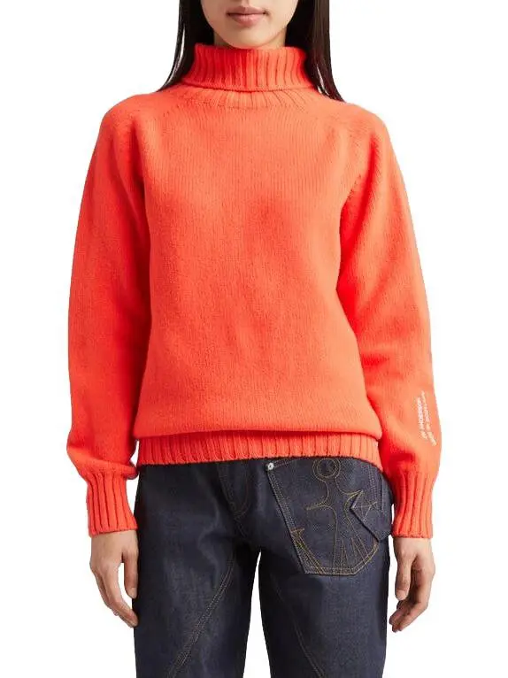 JW Anderson Logo Embroidered Wool Turtleneck Sweater - Neon Orange