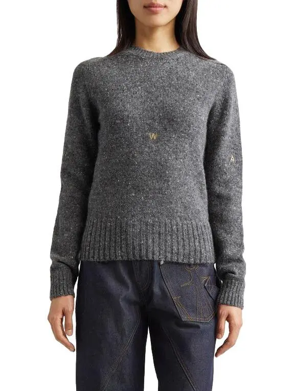 JW Anderson Monogram Embroidered Wool & Mohair Sweater - Charcoal Melange