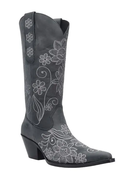 DINGO Floral Embroidery Western Boots - Black