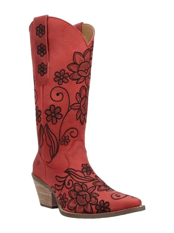 DINGO Floral Embroidery Western Boots - Red