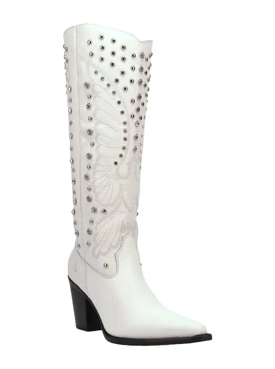 DINGO Diamonds Forever Knee High Western Boot - White