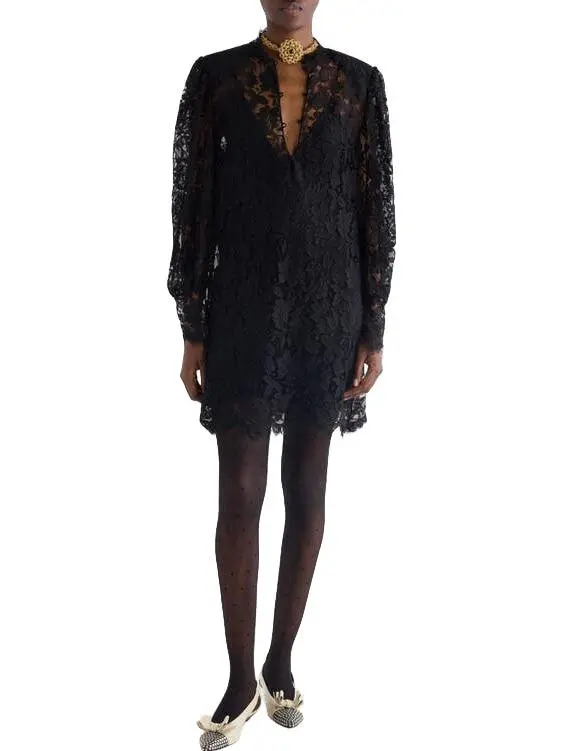 Chloé Long Sleeve Lace Minidress - Black