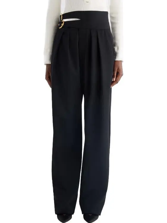 Chloé Buckle Keyhole High-waist Wool Pants - Black