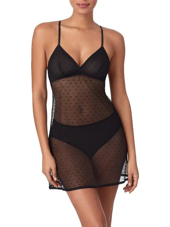 Dkny Heart Sheer Mesh Chemise - Black
