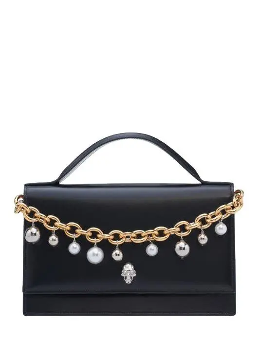 Alexander McQueen Skull Chain Detail Leather Handbag - Black/silver