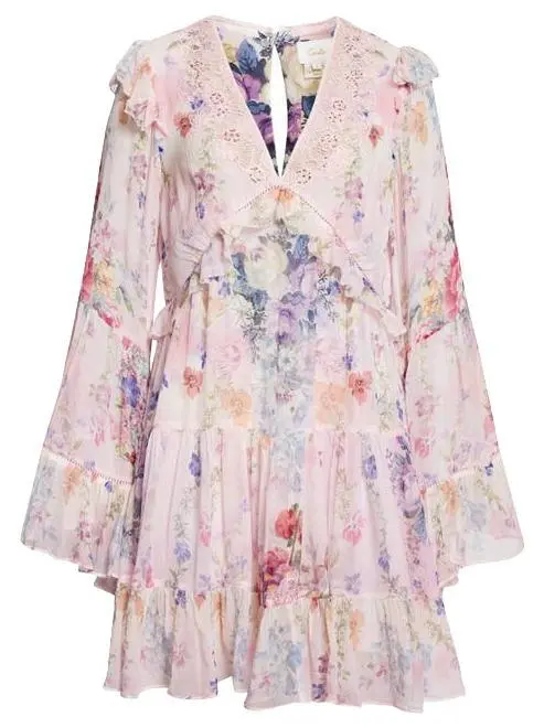 Camilla Floral Tiered Minidress - Palatial Pastels