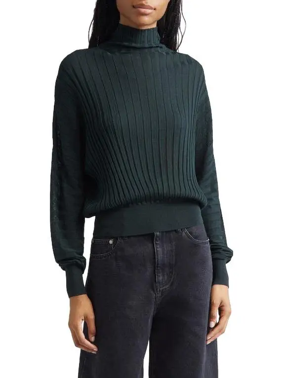 Proenza Schouler Luiza Mock Neck Ribbed Sweater - Bottle Green