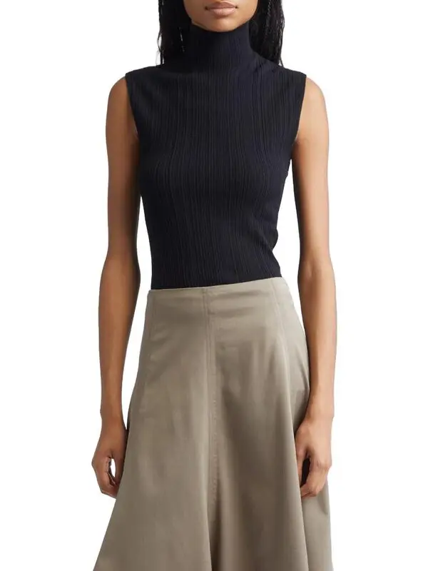 Proenza Schouler Federica Sleeveless Ribbed Funnel Neck Sweater - Black