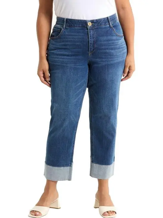 Wit & Wisdom High-waist Cuffed Boyfriend Jeans - Blue