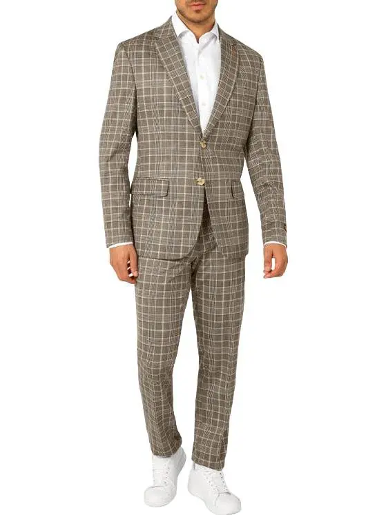 Opposuits Daily Slim Fit Glen Check Stretch Suit - Tan
