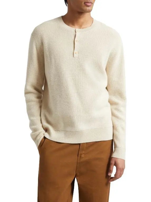 THE ELDER STATESMAN Cashmere Thermal Waffle Stitch Henley Sweater - Natural