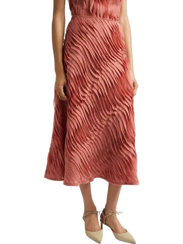 Ulla Johnson Amiko Tiered Midi Skirt - Chestnut