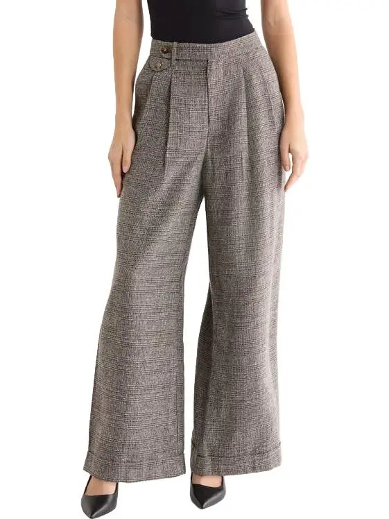 Astr The Label Lanie Wide Leg Pants - Grey Plaid