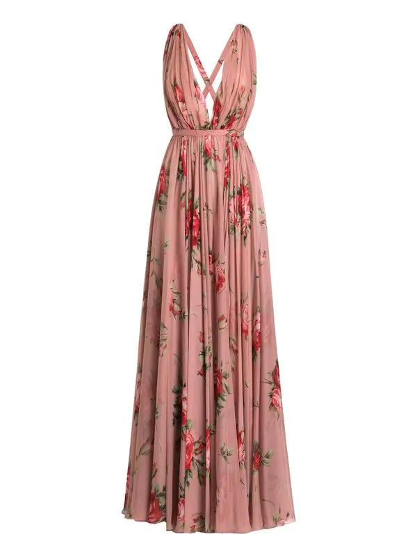 Dolce & Gabbana Rose Bouquet-print Chiffon Dress - Multicolor