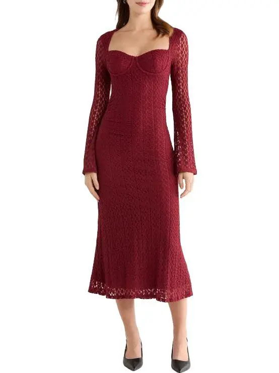 Astr The Label Tamia Lace Midi Dress - Wine