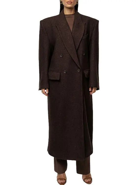 JLUXLABEL Wool-blend Double-breasted Coat - Chocolate