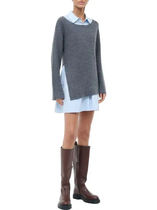 Staud Dane Layered Long Sleeve Mixed Media Dress - Charcoal/glacier
