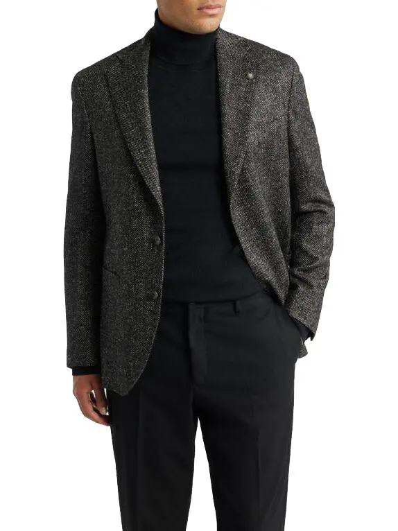 JACK VICTOR Myles Unconstructed Wool & Alpaca Blend Herringbone Sport Coat - Charcoal