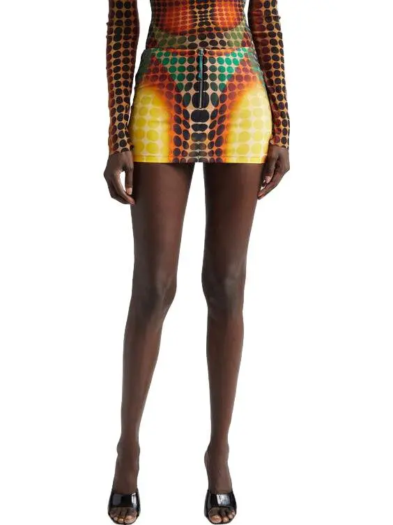 Jean Paul Gaultier Re-edition Polka Dot Trompe L'oeil Mesh Miniskirt - Orange/blue/brown