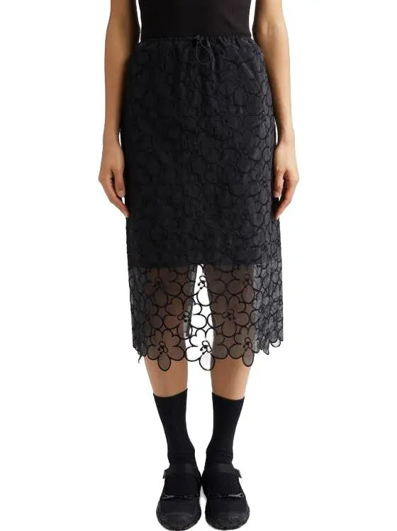 Cecilie Bahnsen Bria Floral Embroidered Organza Midi Skirt - Black Felicia Embroidery