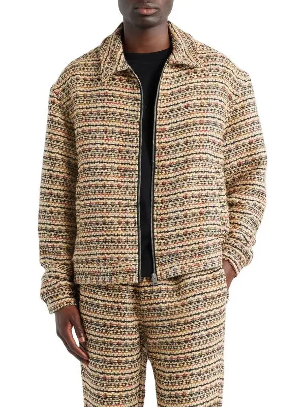 DIET STARTS MONDAY Tweed Zip-up Jacket - Tan Multi