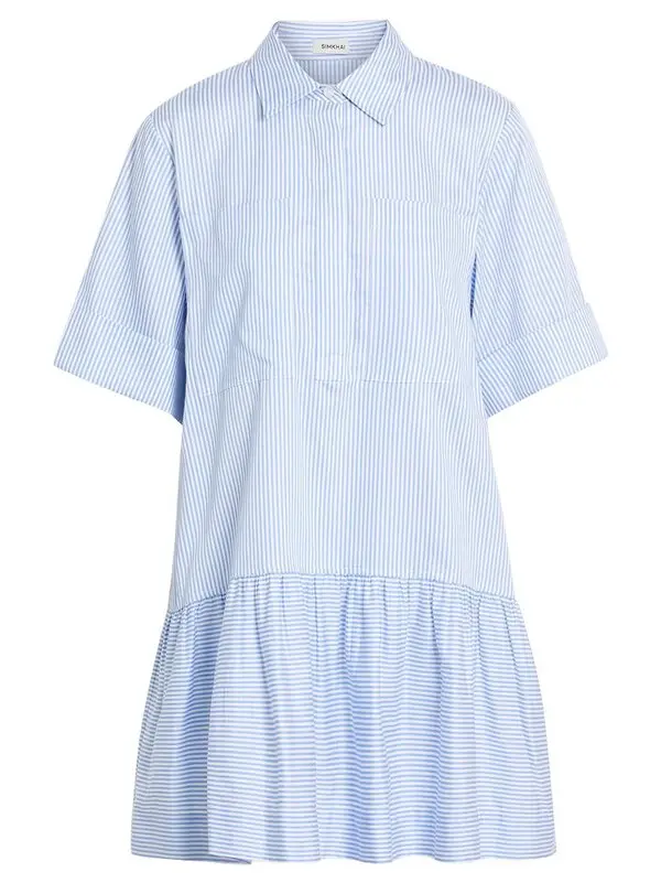 Simkhai Cris Striped Cotton-poplin Mini Shirt Dress - Light Blue