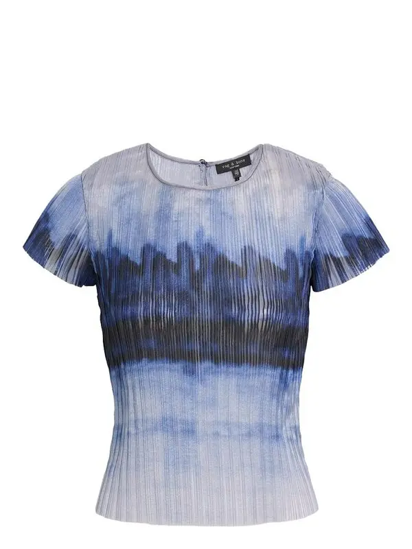 Rag & Bone Printed Plissé-organza Top - Navy