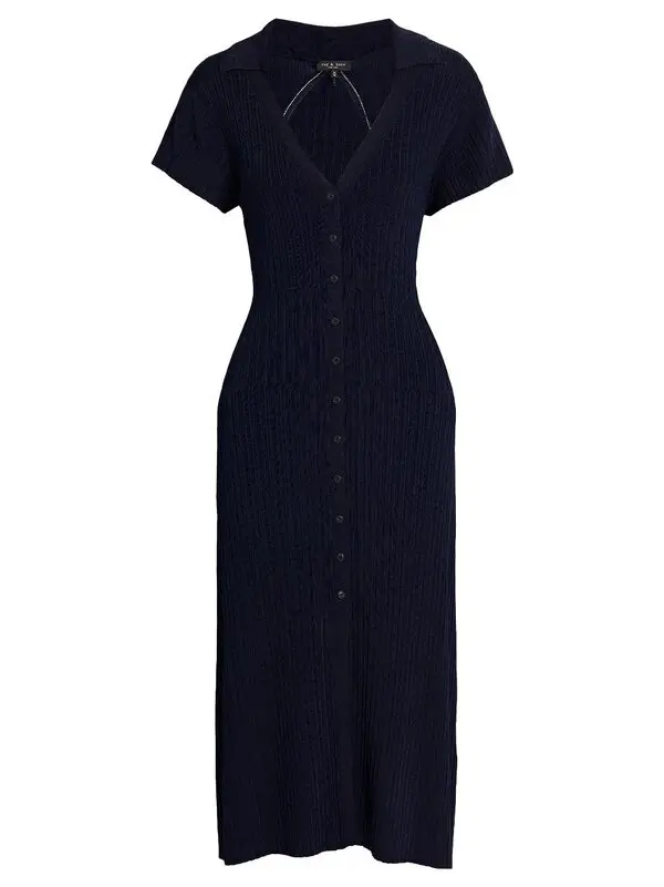 Rag & Bone Esme Ribbed-knit Midi Shirt Dress - Navy