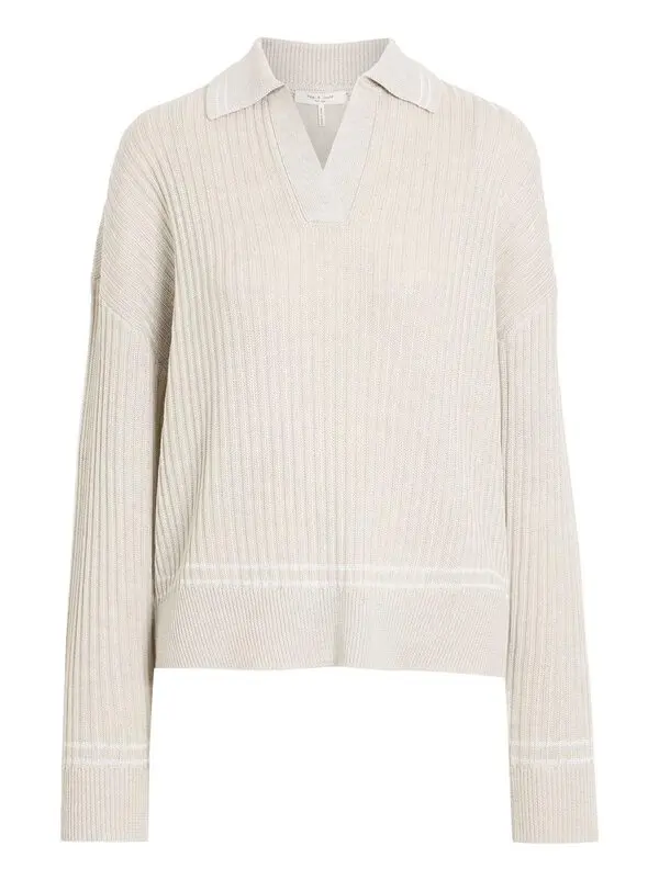 Rag & Bone Mabel Ribbed Merino Wool-blend Polo Sweater - Light Gray
