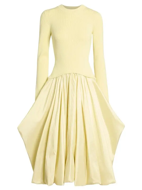 Simkhai Izzy Ribbed-knit And Taffeta Midi Dress - Pastel Yellow