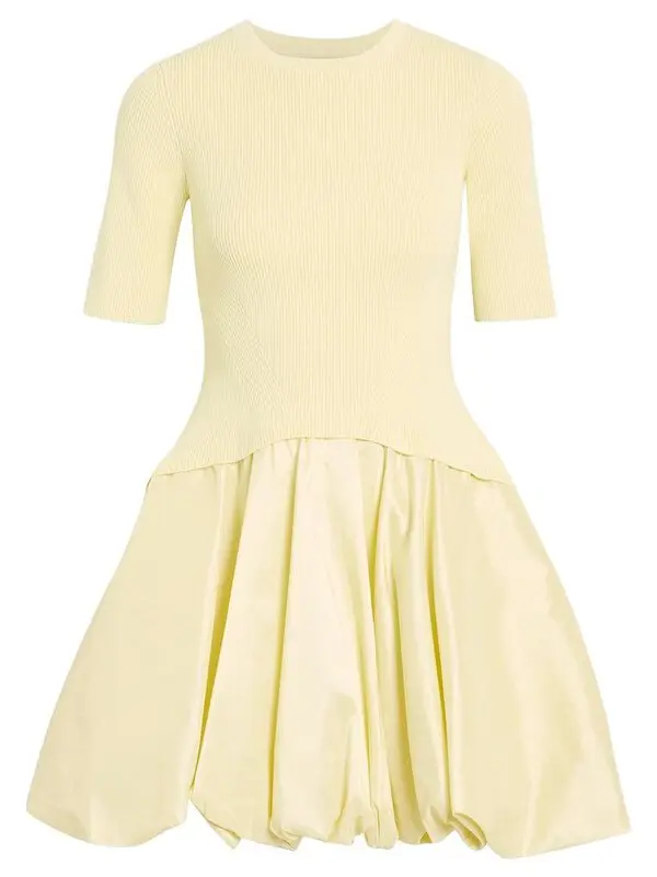 Simkhai Kenny Ribbed-knit And Taffeta Mini Dress - Pastel Yellow